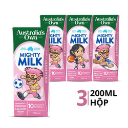 Sữa tươi tiệt trùng Mighty dâu Australia's Own lốc 3 hộp x 200ml (1 Lốc)