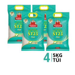 Combo 4 túi gạo thơm dẻo đặc biệt ST25 Neptune túi 5kg (4 Túi)