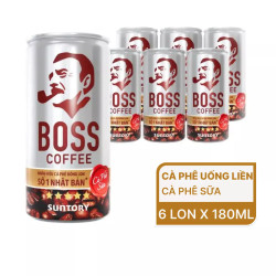 Lốc cà phê sữa Boss lon 180ml (6 Lon)