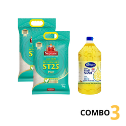 Combo 2 túi gạo ST25 Neptune 5kg và chai dầu đậu nành Simply 2L
