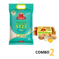 Combo gạo Neptune ST25 túi 5kg và trứng gà tươi Gfood hộp 10 quả ...